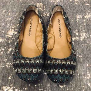 Lucky Brand | Shoes | Lucky Brand Emmie Teal Patterned Ballerina Flats ...